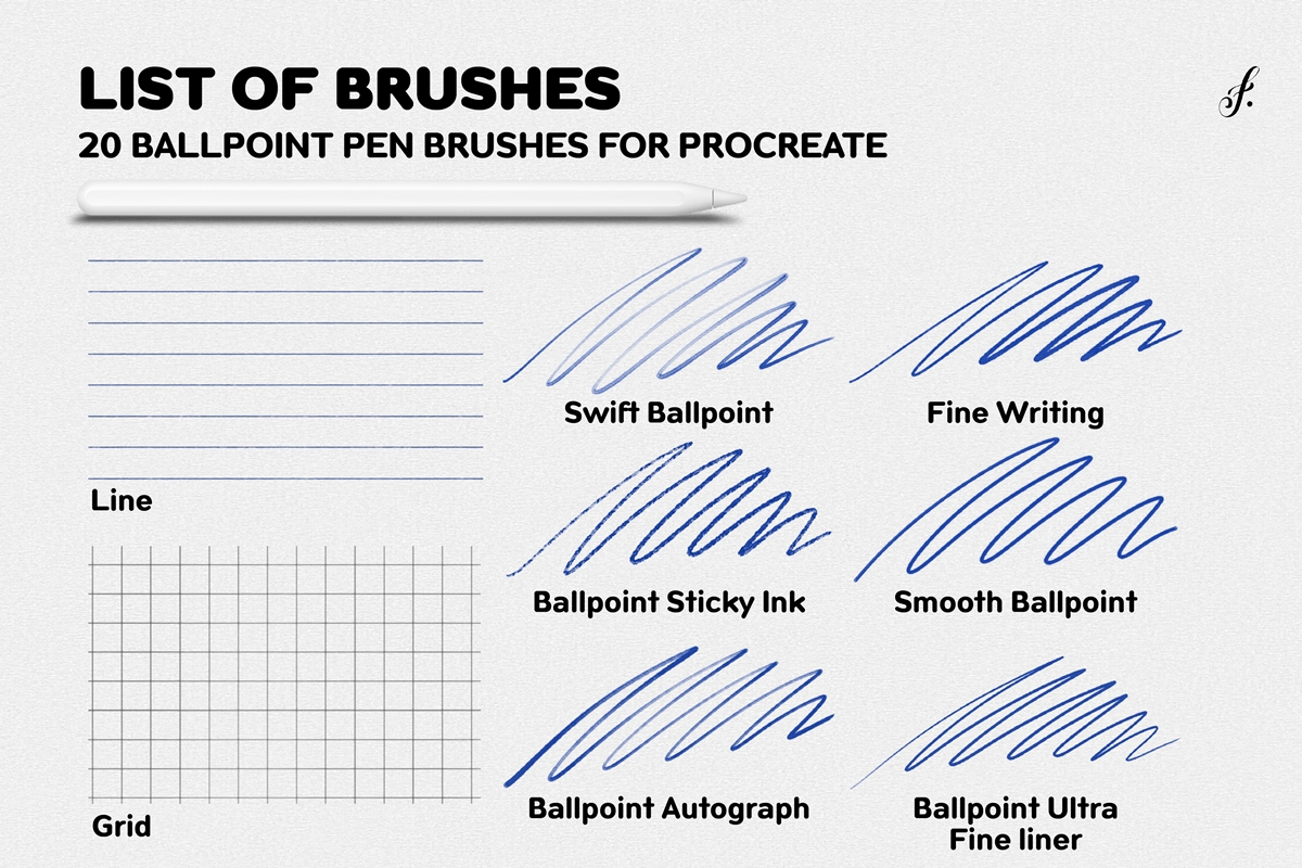 Procreate Ballpoint Pen Brush | 20 Pen Brushes for Procreate by FreyaArtProcreate